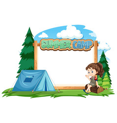 Border template design with girl at summer camp Vector Image