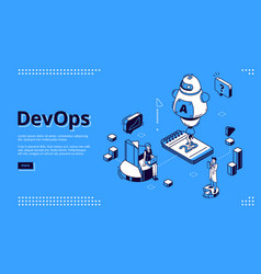 Devops isometric banner development and operation Vector Image
