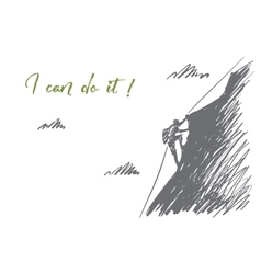 Hand drawn alpinist at mountain top with lettering