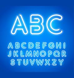 Shining and glowing blue neon alphabet and digits Vector Image