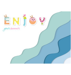 Summer paper cut out banner 3d waves layers Vector Image