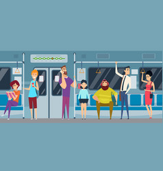 Two men in subway reading newspaper and using Vector Image