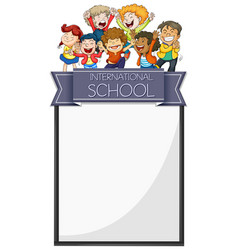 International school sign with three kids Vector Image