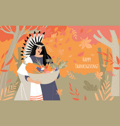 Cute native american girl and feathers frame Vector Image