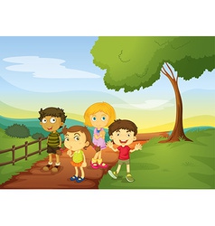 Children and tree Royalty Free Vector Image - VectorStock