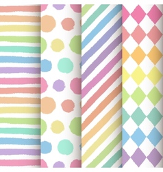 Hand drawn painted geometric seamless patterns set