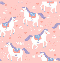 Pink carousel horse seamless pattern Royalty Free Vector
