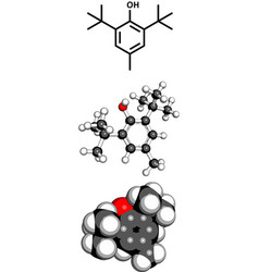 Butylated hydroxytoluene bht antioxidant molecule Vector Image