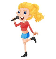 Cartoon singing happily while holding the mic Vector Image