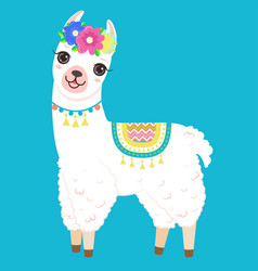 Cute outline doodle jumping llama with hand drawn Vector Image