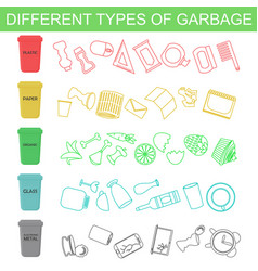 Different recycling garbage waste types sorting Vector Image