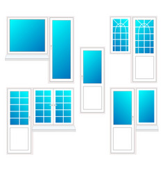 Plastic windows with doors set Royalty Free Vector Image
