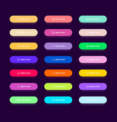 Set 21 colorful gradient buttons on dark Vector Image