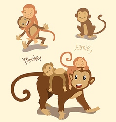 Family of three cute monkeys Royalty Free Vector Image