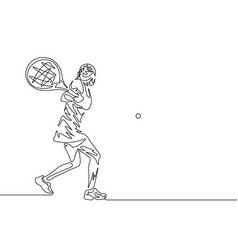 Continuous one line drawing woman tennis player Vector Image
