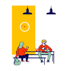 Elementary students eating lunch in cafeteria Vector Image