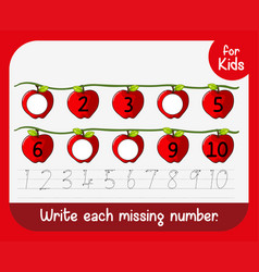 Write each missing number worksheet Royalty Free Vector