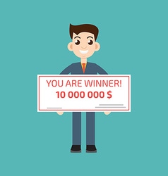 You are winner winner man holding check Royalty Free Vector