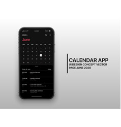 Design template dark mode calendar app ui ux Vector Image
