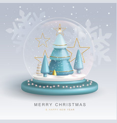 Christmas snow globe with 3d tree Royalty Free Vector Image