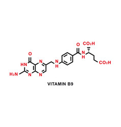 Vitamin b9 chemical formula b9 structural Vector Image