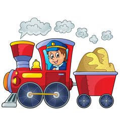 Steam locomotive with engine driver and wagons Vector Image