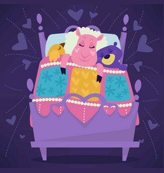 Animals sleeping in bed fairytale pets asleep set Vector Image