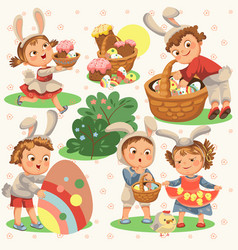 Set of happy kids in bunny costume with ears Vector Image