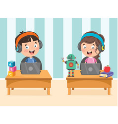 Kid using technology Royalty Free Vector Image