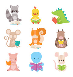Animals studying and reading books set cute Vector Image