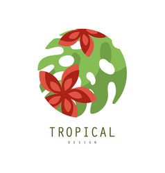 Tropical logo design badge with palm leaves and Vector Image