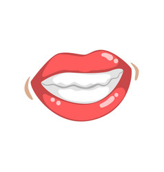 Smiling girl character holding flashcard with lips