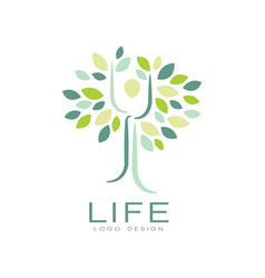 Green life logo with leaves and abstract human Vector Image