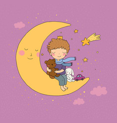 Little prince is sitting on moon cute Royalty Free Vector