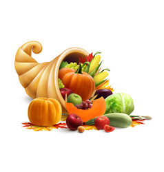 Thanksgiving cornucopia full of harvest fruits and