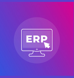 Erp software icon with computer linear Royalty Free Vector