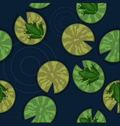 Seamless texture frogs on lily pads on a pond Vector Image