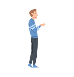 Side view young man talking to someone male Vector Image