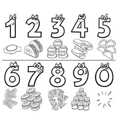 Educational cartoon numbers set with food objects Vector Image