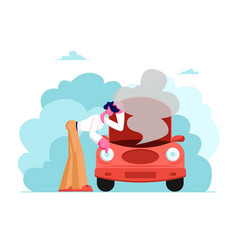 Cartoon driver driving car on very bad road Vector Image