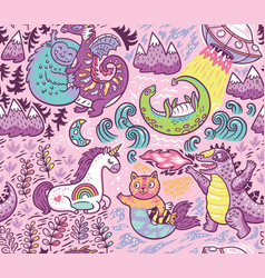 Fantastic creatures animal pattern cute Royalty Free Vector
