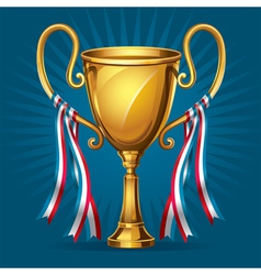 Soccer golden award trophy and ribbon Royalty Free Vector