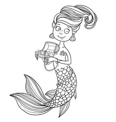 Cute little mermaid holding a shell Royalty Free Vector