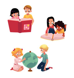 Kids reading big book Royalty Free Vector Image