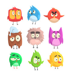 Cute bird characters set cute colorful cartoon Vector Image