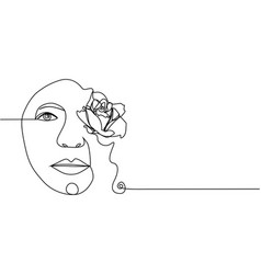 Woman face with flowers one line drawing Vector Image