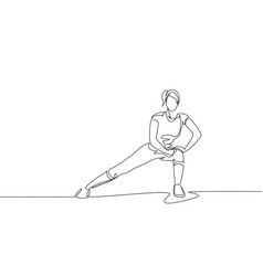 One continuous line drawing young woman training Vector Image