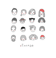 Different faces hand drawing isolated objects Vector Image