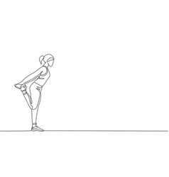 One continuous line drawing young woman training Vector Image