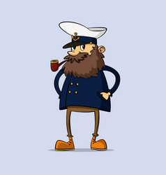 Old sea captain with smoking pipe in white Vector Image